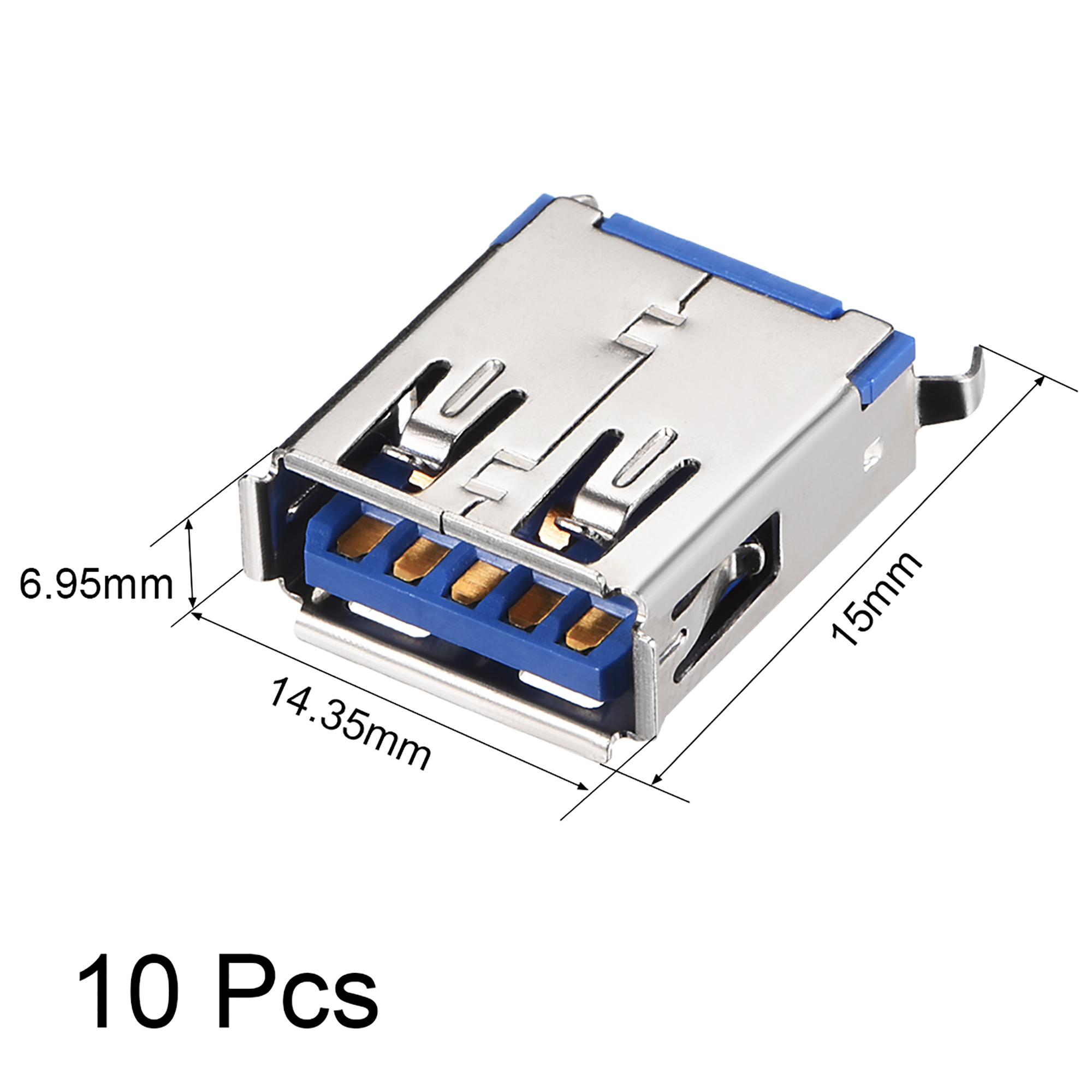 USB-A PCB Connector 3.0 Female Jack Plug 9 Pin 180 Degree Bend Foot ...