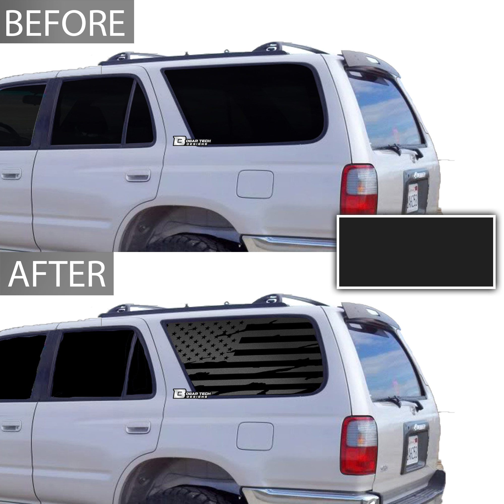 BOGAR TECH DESIGNS Distressed American Flag Rear Side Quarter Window ...