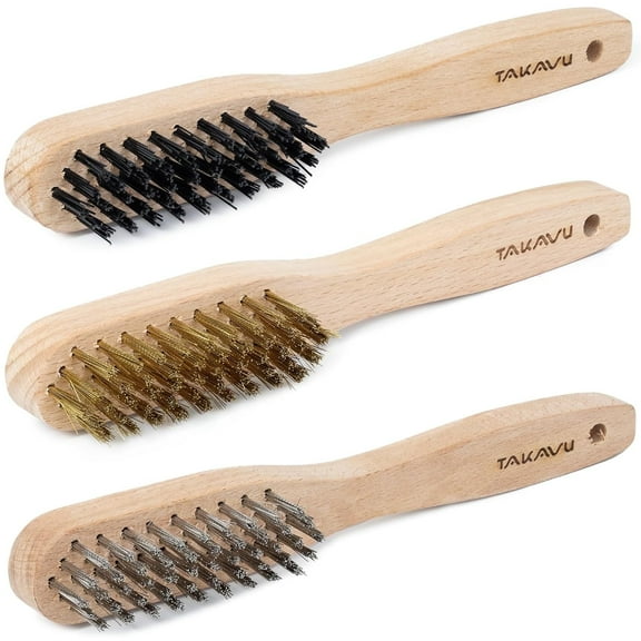 3pc Small Wire Brush Set (Wood Handle) - Stainless Steel, Brass & Nylon ...