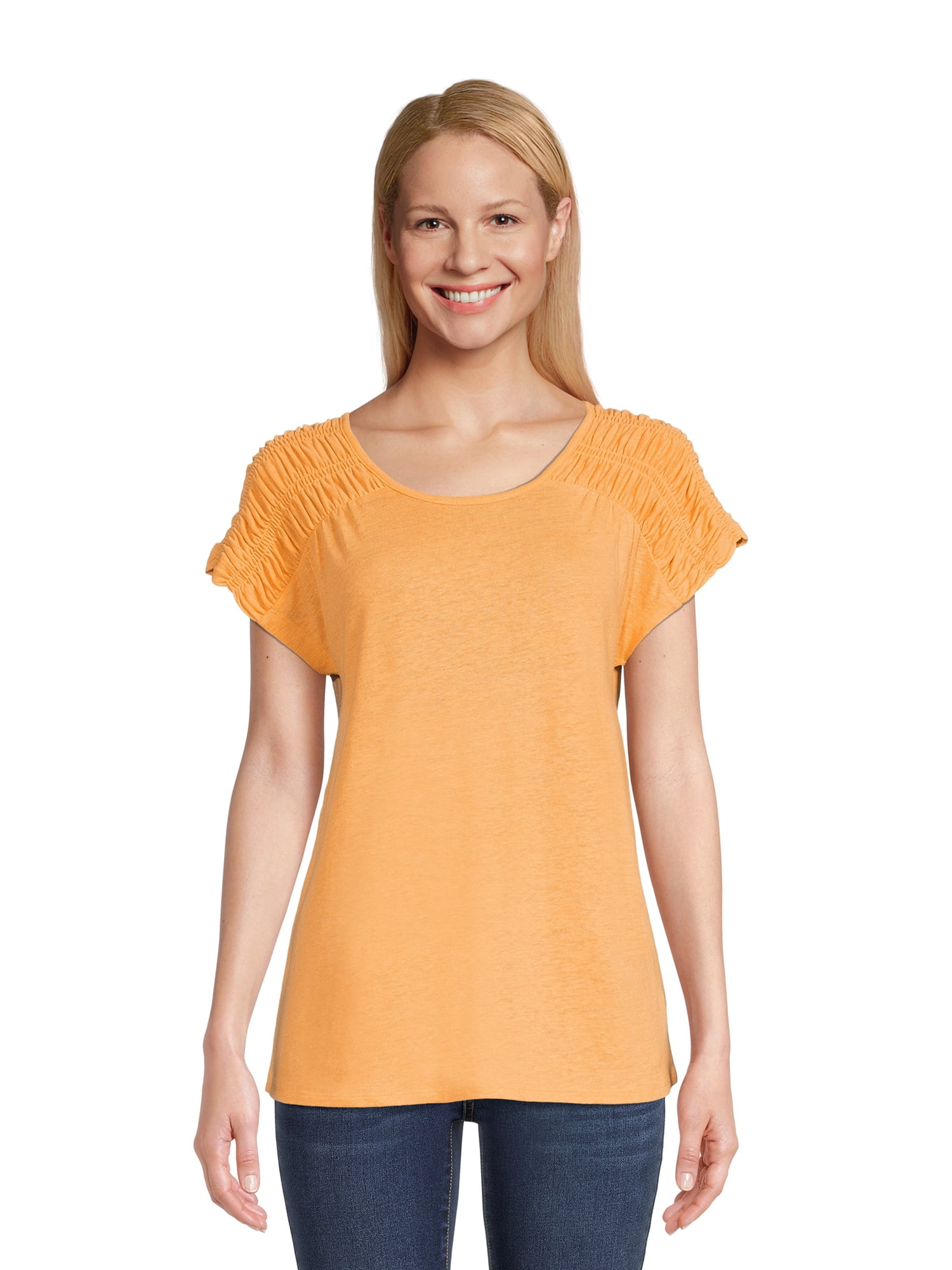 Time and Tru Women's Split Neck Gather Top - Walmart.com