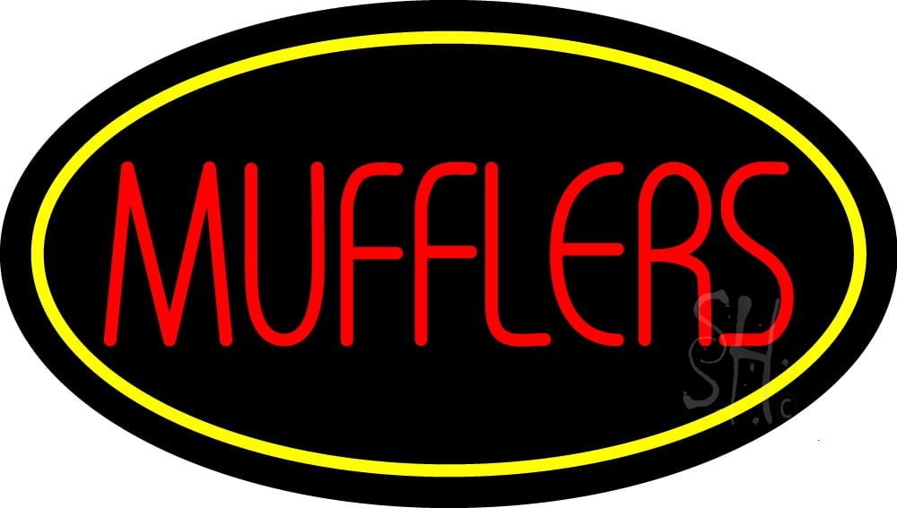 Mufflers Yellow Oval LED Neon Sign 20 x 37 - inches, Clear Edge Cut ...