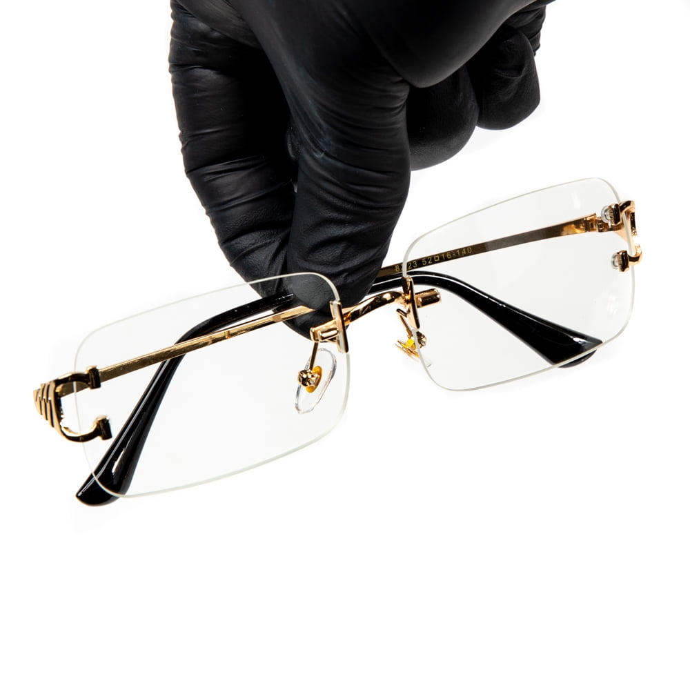 Men's Rimless Gold Frame Retro Rectangular Rimless Clear Lens Hip Hop ...
