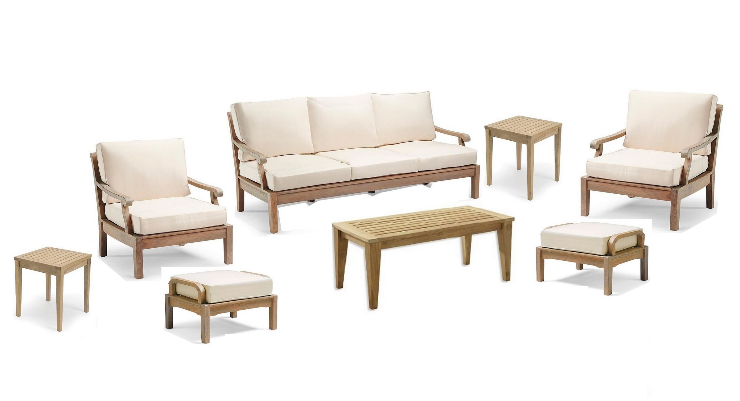 Sack 8 Pc Sofa Set: Sofa, 2 Lounge Chairs, 2 Ottomans, Coffee Table & 2 ...