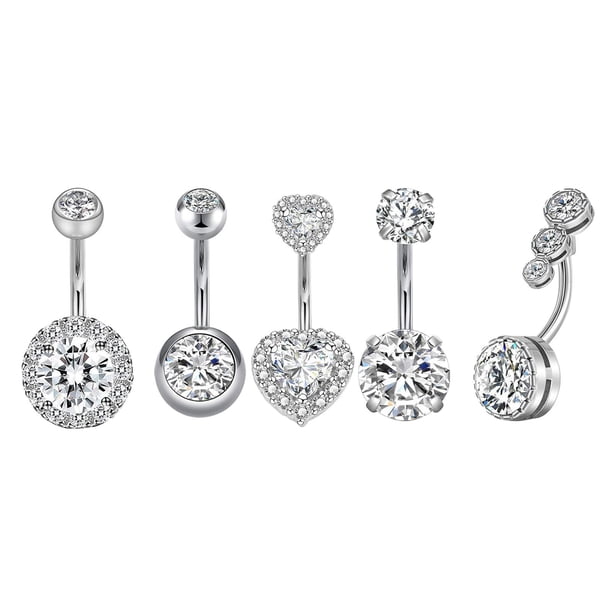 5 Pieces Belly Button Rings Navel Piercing Jewelry Navel Rings Belly ...