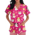 Animal Print Scrub Top for Women, V-Neck Short Sleeve Breathable Vet ...
