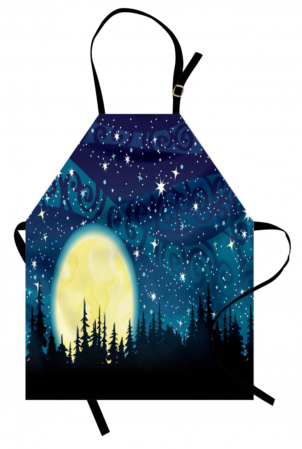Starry Night Apron Full Moon over the Forest Sky with Stars Dots and ...