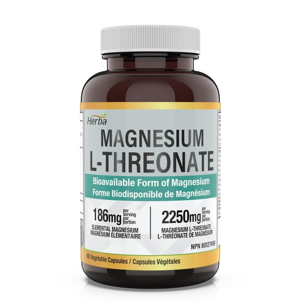 Herba Magnesium L-Threonate Supplement – 186mg of Elemental Magnesium Per Serving - 90 Capsules ...
