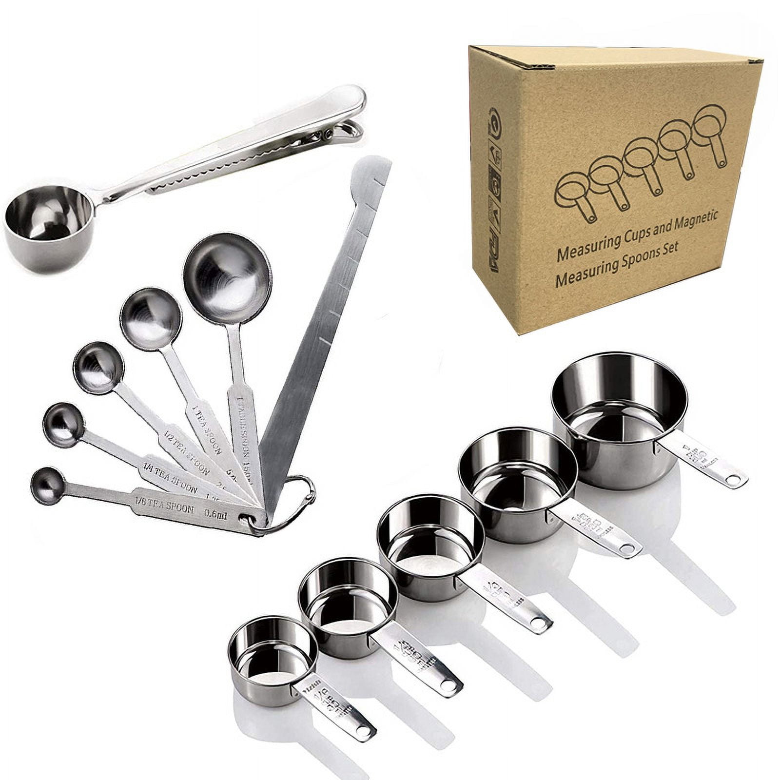 Cucharas y tazas medidoras de acero inoxidable con regla medidora ...