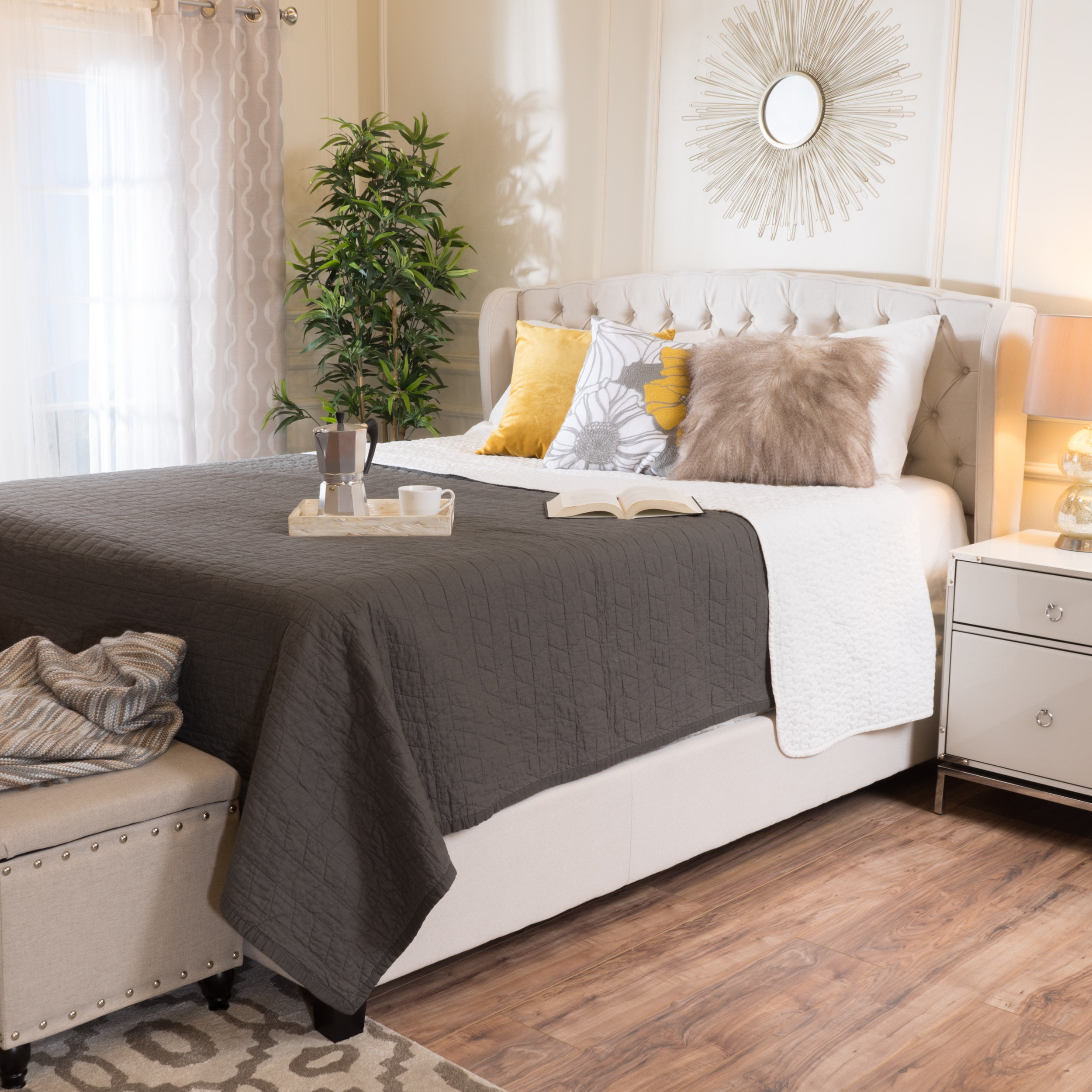 Twilight Fully Upholstered Fabric Queen Bed, Ivory - Walmart.com