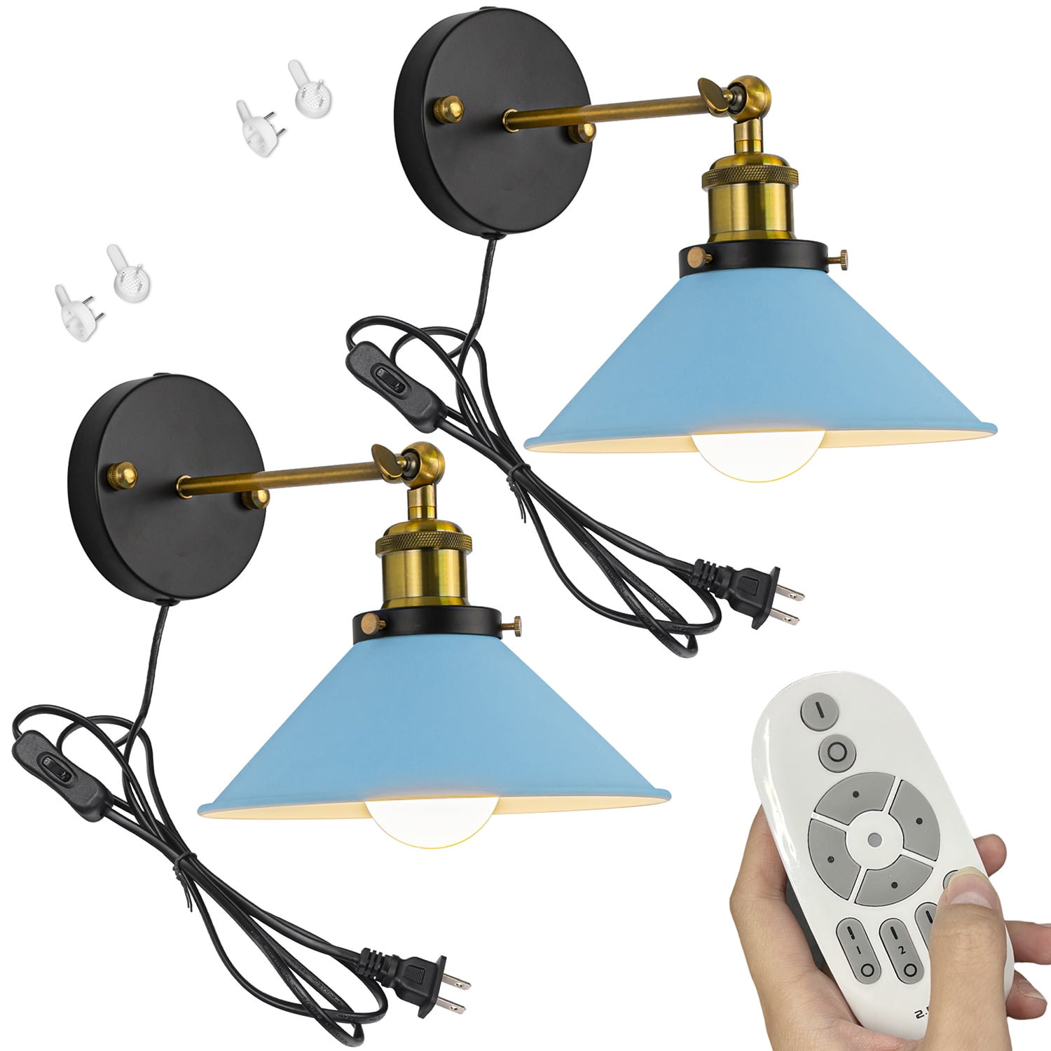 FSLiving Remote Control Lamp Macaron Blue Metal Wall Sconce Adjustable ...