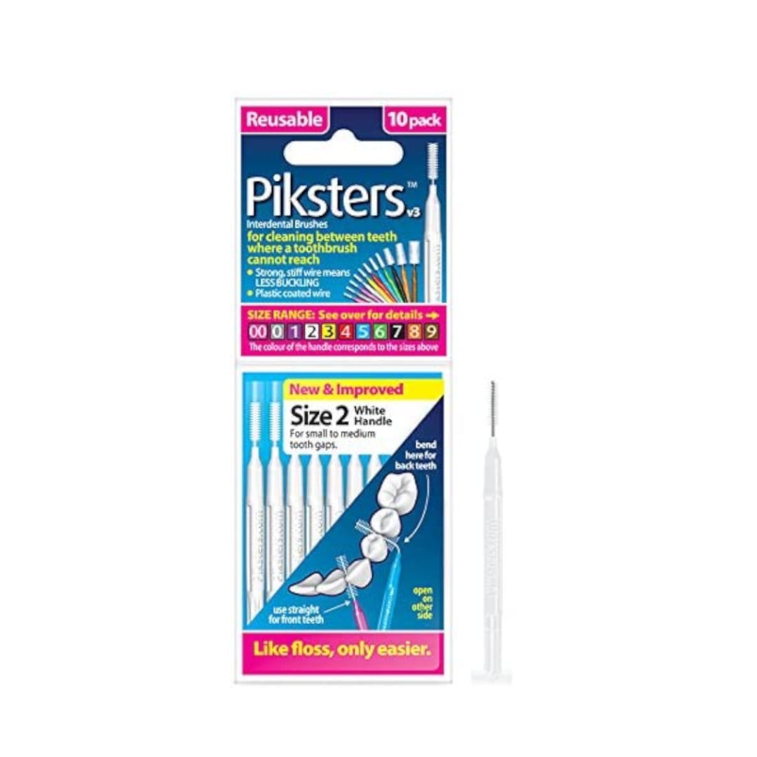 Piksters Interdental Brushes Reusable Size 2 White For Cleaning Between ...