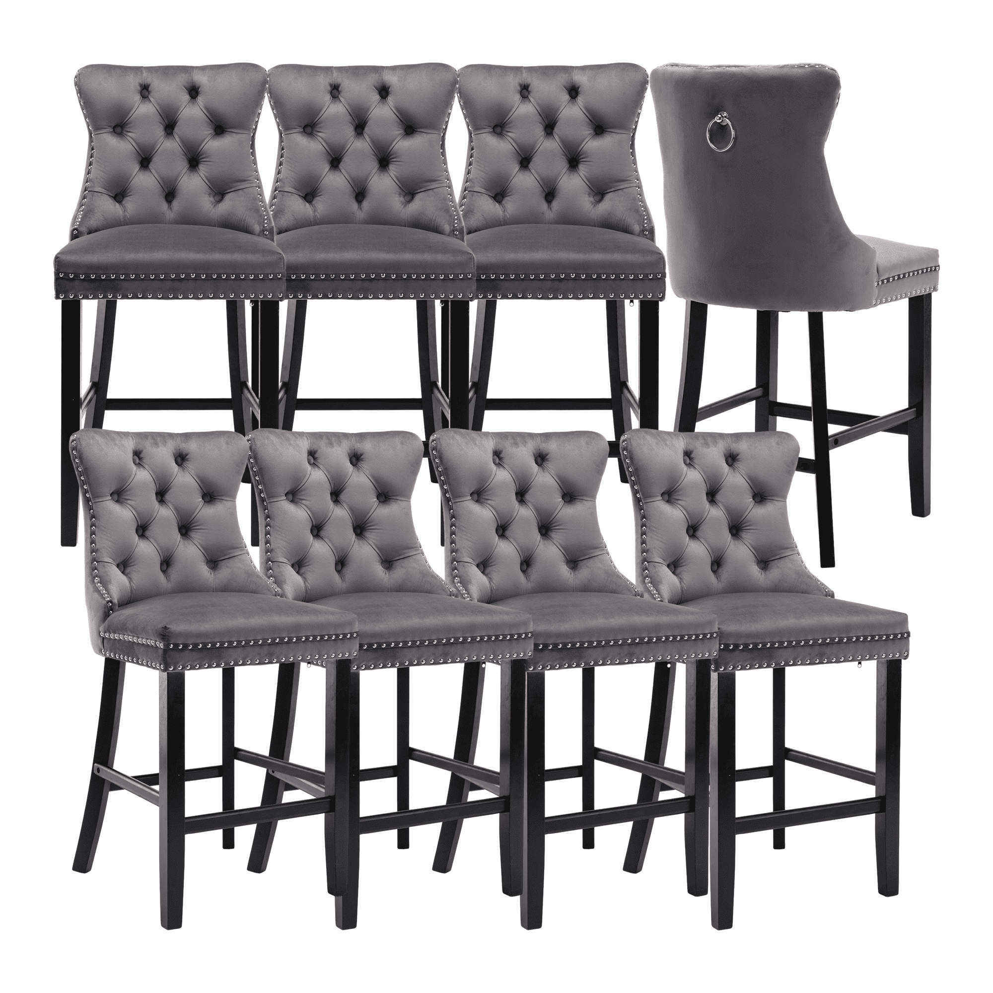 27" Contemporary Padded Bar Stools, Tufted Velvet Upholstered Barstools ...