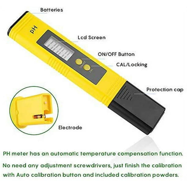 Digital PH Meter, Portable Digital PH Tester Reader 0.01pH Resolution ...