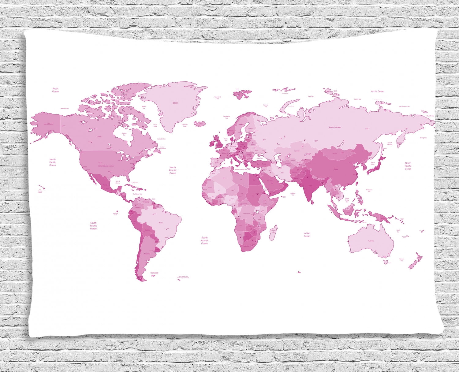 Light Pink Tapestry, Cute World Map Continents Island Land Pacific ...