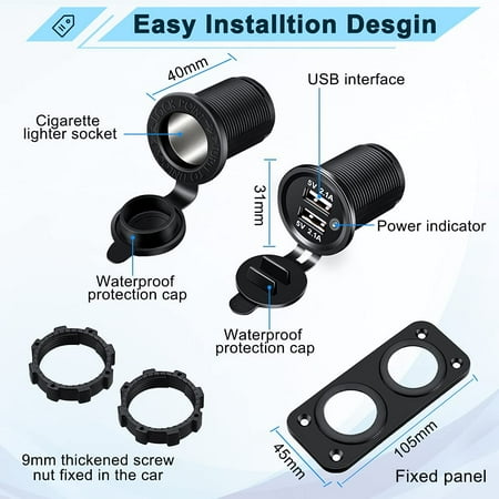 Electop Cigarette Lighter Socket Outlet Splitter, 12V USB Outlet USB ...