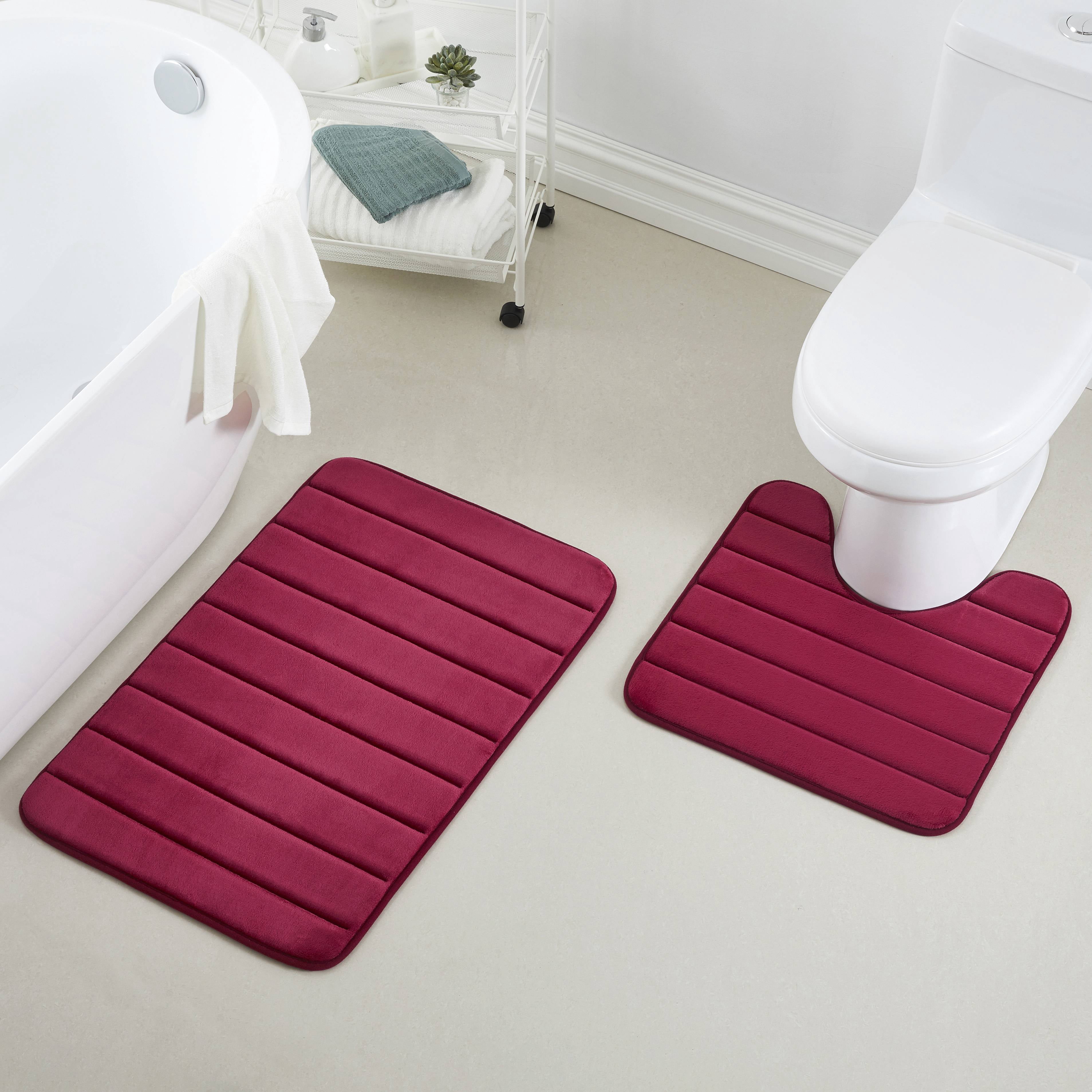 2 Piece Striped Design Solid Memory Foam Bathroom Rug Set Non-Slip ...