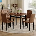 JERFIT 42 Inch Round Dining Table Set with 4 Chairs, Brown Wood Grain ...