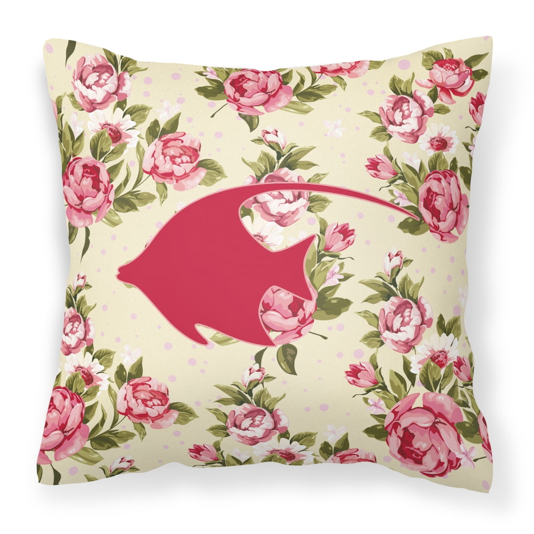 Fish - Angel Fish Shabby Chic Yellow Roses Fabric Decorative Pillow ...