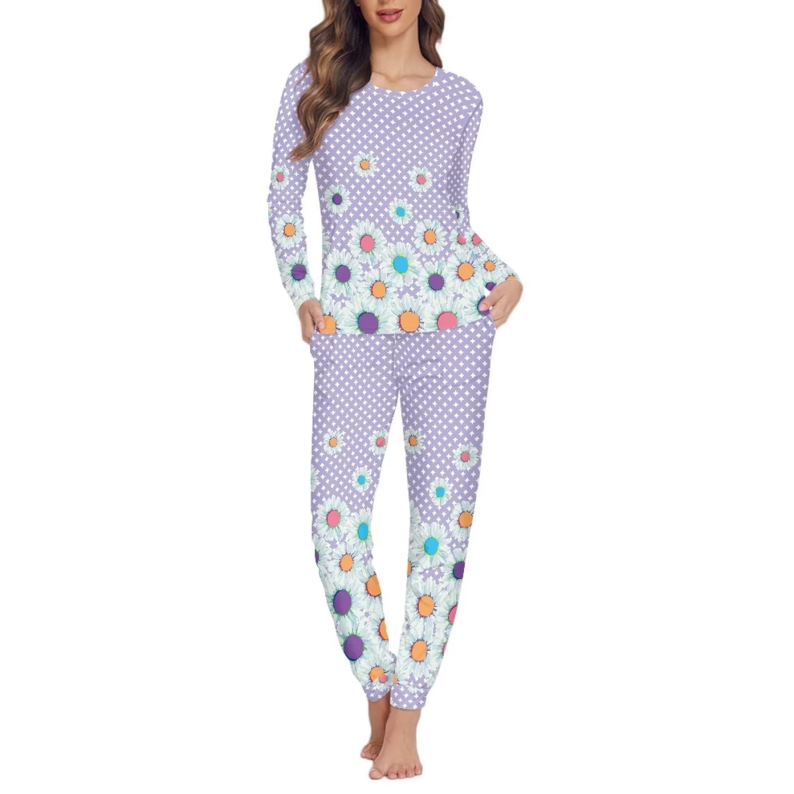 Renewold Women's Soft Long Sleeve Pajamas Set Beautiful Color Daisies ...