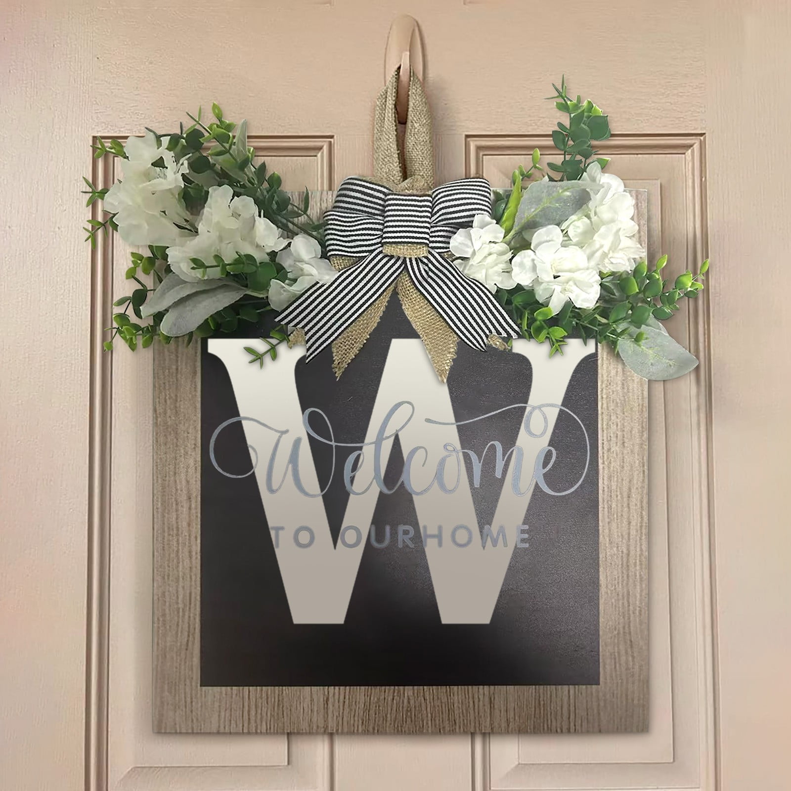 AURIGATE Initial Last Name Year Round Front Door Wreath New 16" Welcome ...