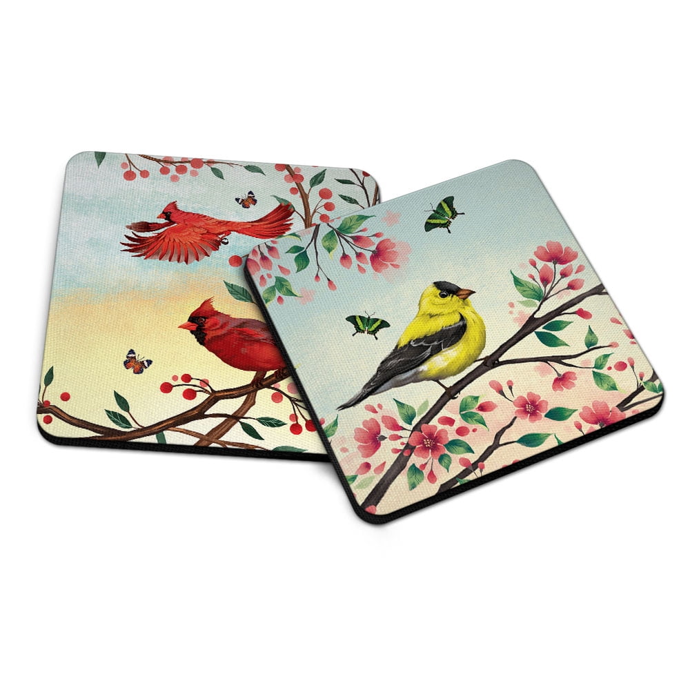 CARIBOU Coasters, American Goldfinch Bird + Red Cardinal Birds Square ...