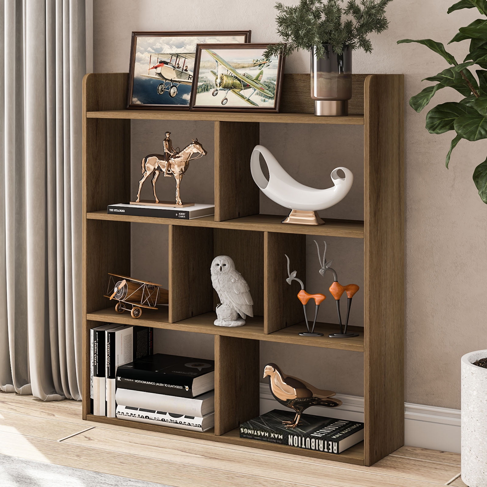Buy Hoffree Wooden Bookcase with Legs 3 Tier Open Cube Bookshelf Free ...