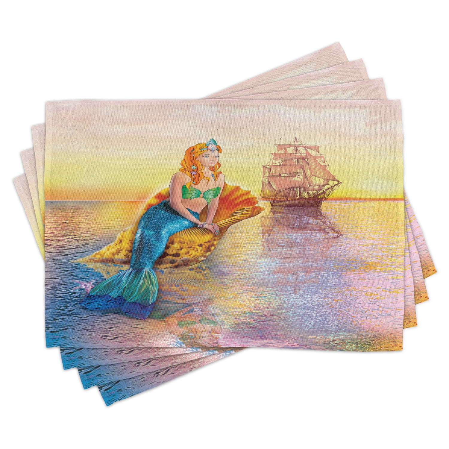 Ambesonne Mermaid Place Mats Set of 4, Mythical Ocean, Standard Size ...