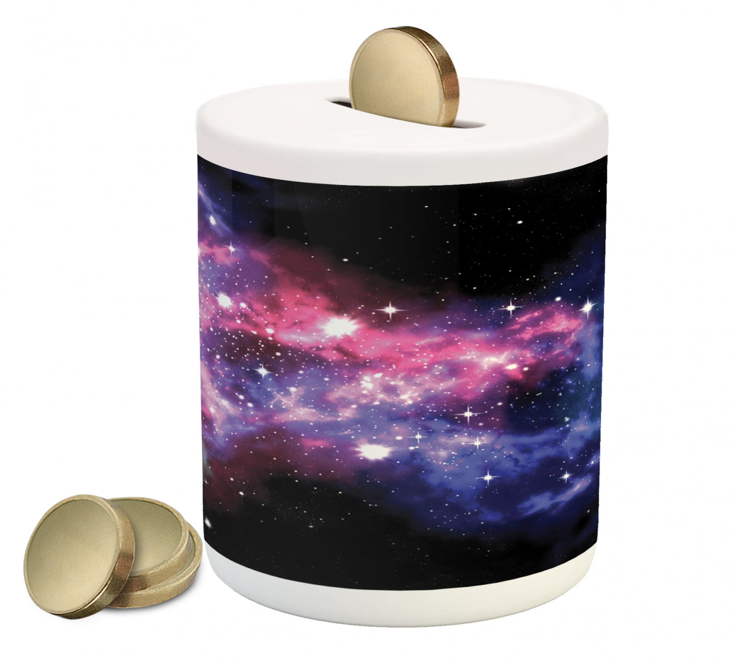 Outer Space Piggy Bank, Stars and Dusty Gas Cloud in Planetary Cosmos ...