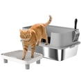 PawHut Stainless Steel Litter Box with High Sides, Extra Large Metal ...