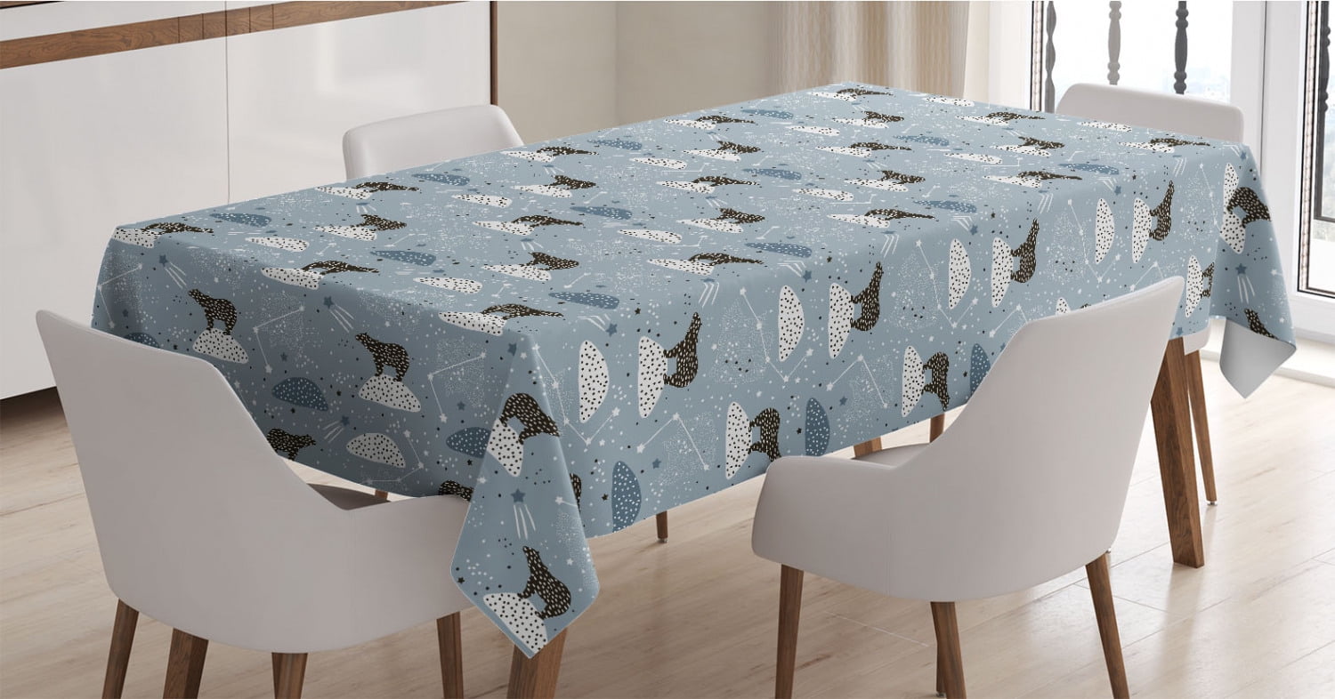 Constellation Tablecloth, Polar Bear Silhouettes with Stars Doodle ...