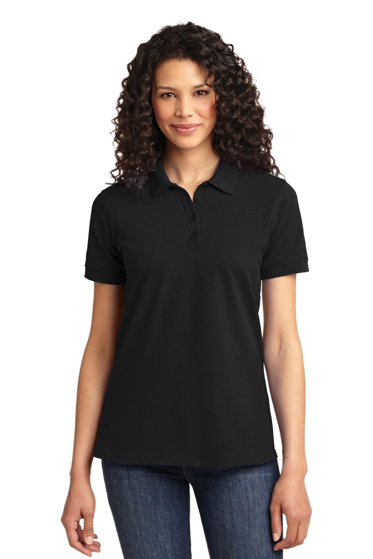 Port & Co Adult Female Women Plain Short Sleeves Polo Jet Black Large ...