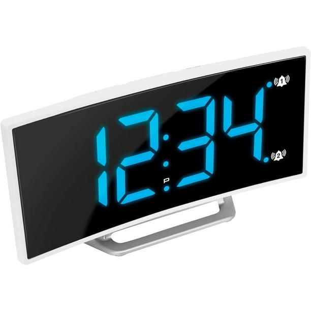 MARATHON Curved Display LED Clock with Dual Alarm and USB Charging Port ...