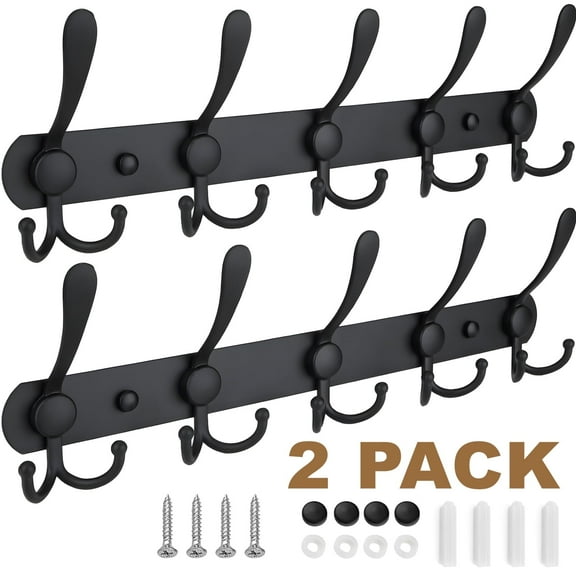 Wall Mounted Coat Rack, 16 Inch Heavy Duty Stainless Steel Wall Hook Rack with 5 Triple Hooks ...