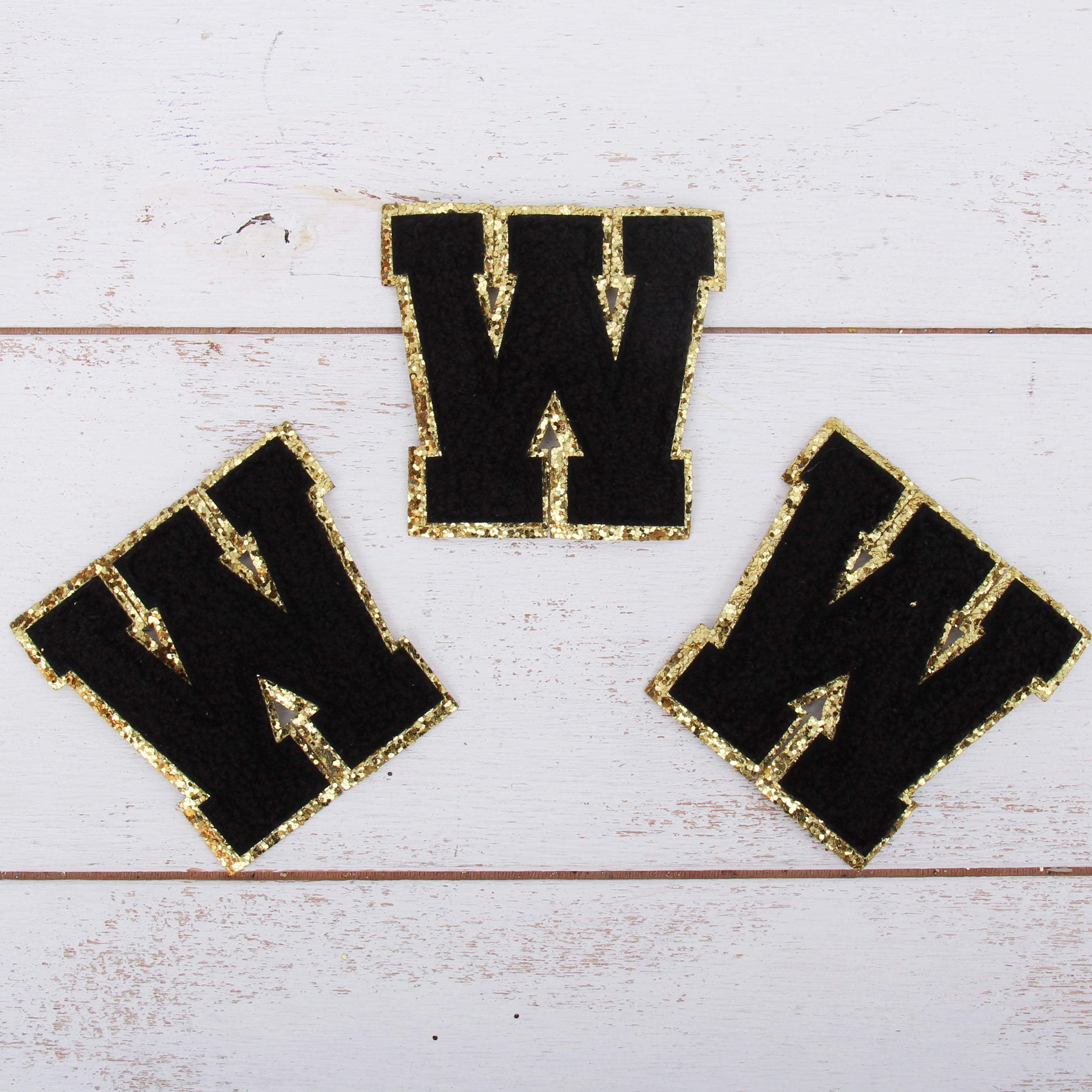 3 Pack Chenille Iron On Glitter Varsity Letter "W" Patches - Black ...
