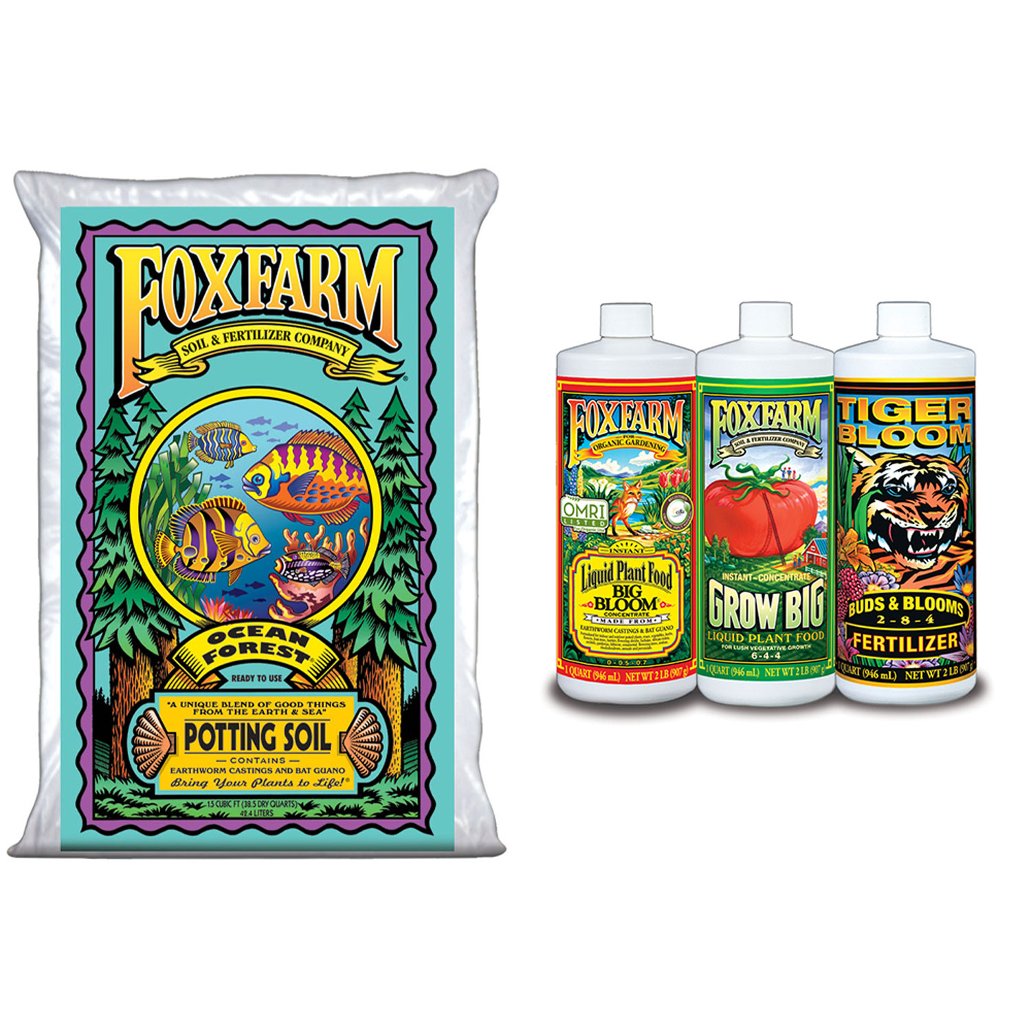 FoxFarm Ocean Forest Plant Garden Potting Soil + Hydro Nutrient Trio ...