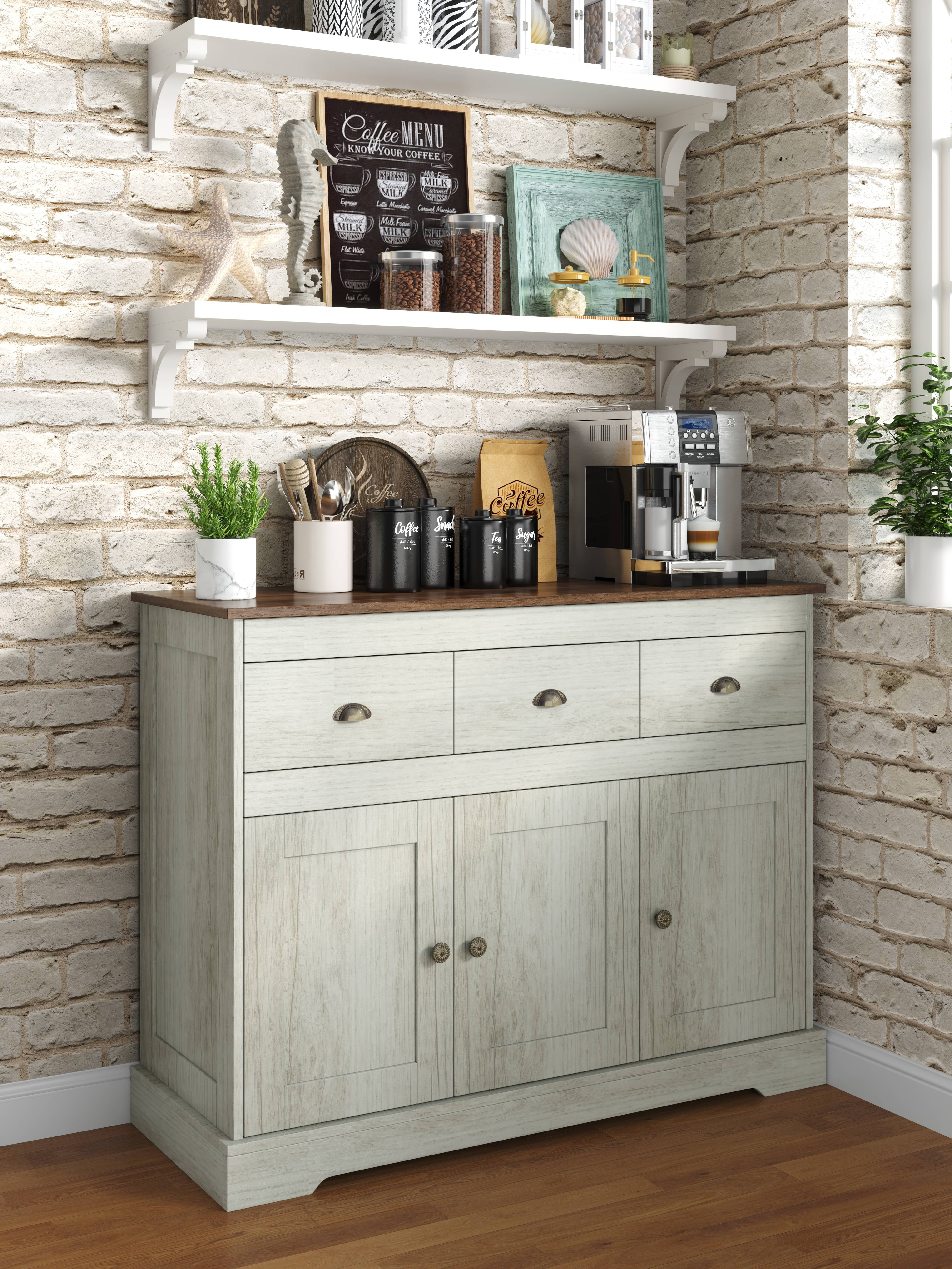 Small Kitchen buffet storage cabinet with 3 Doors and 3 Drawers, Modern ...