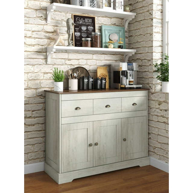 Small Kitchen buffet storage cabinet with 3 Doors and 3 Drawers, Modern ...