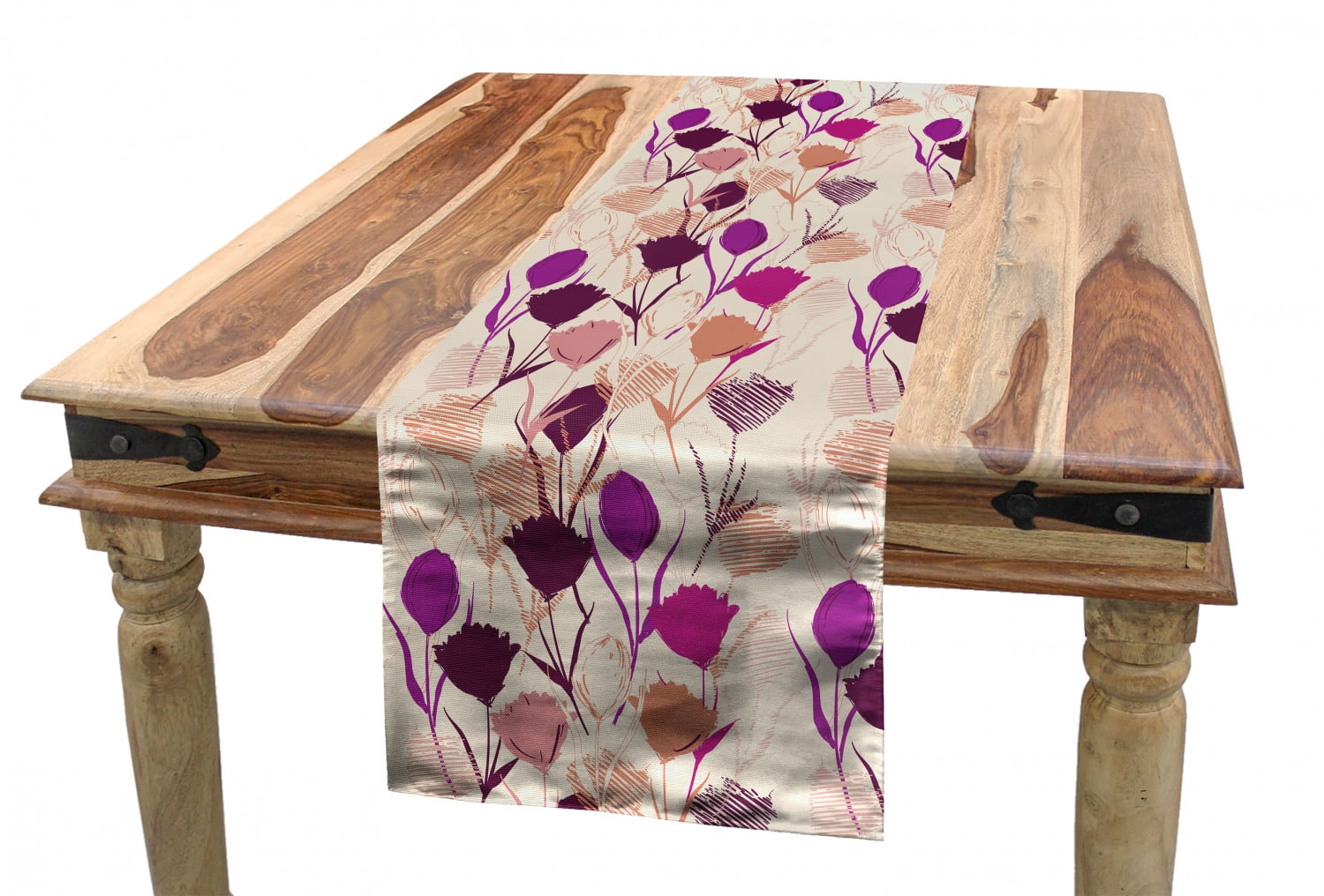 Floral Table Runner, Silhouette Pastel Colored Spring Carnations and ...