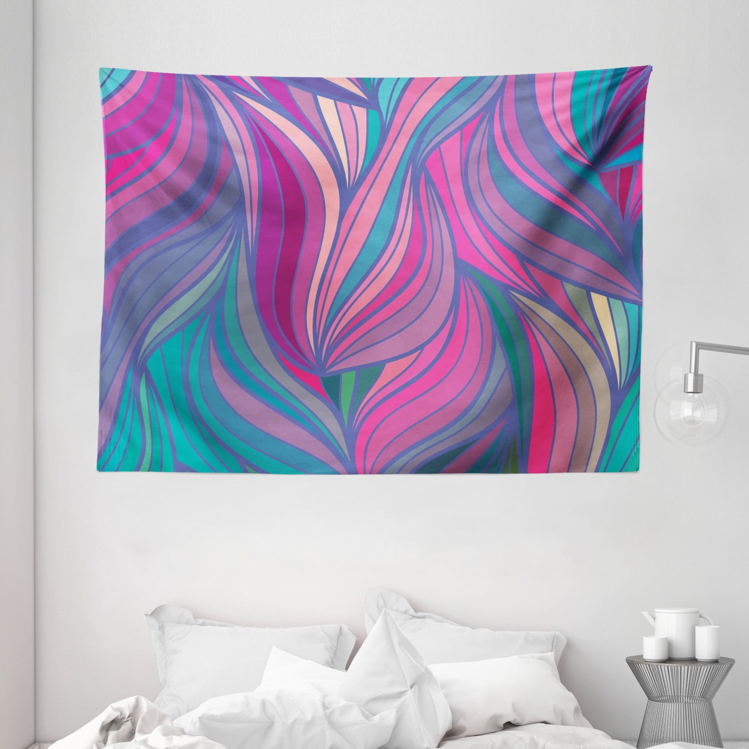 Abstract Tapestry, Hand Drawn Curved Stripes Pattern Wavy Psychedelic ...