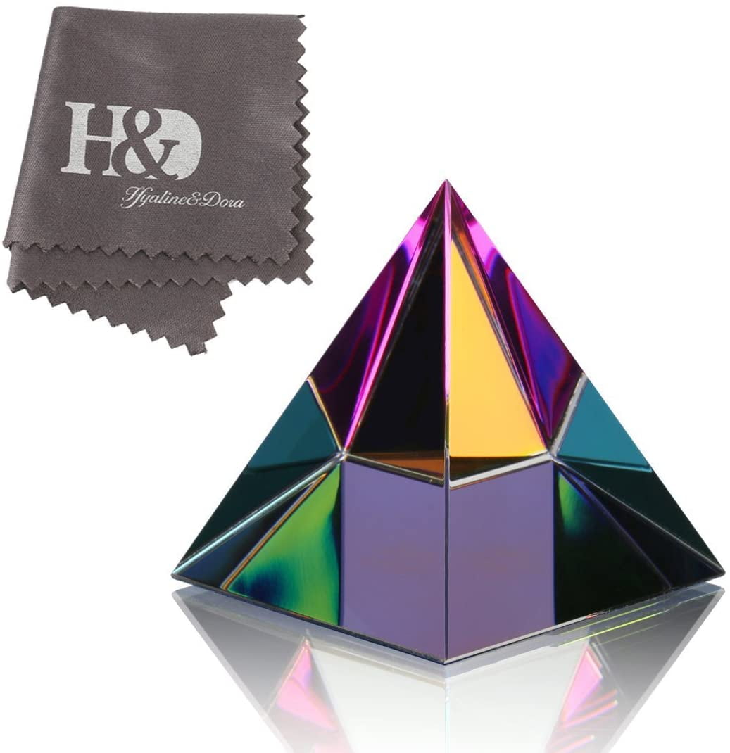H&D Crystal Pyramid Glass Paperweight Art Decor Ornament with Gift Box ...