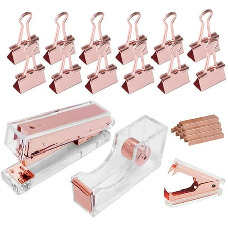 HTAIGUO Rose Gold Acrylic Office Desk Supplies Set of Stapler, Tape ...