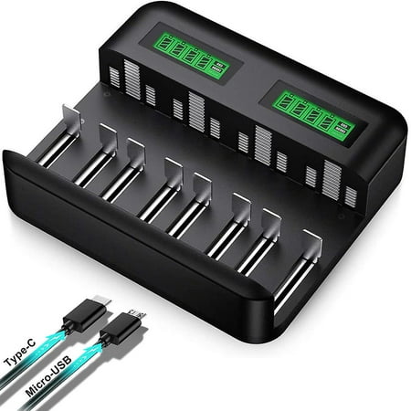 Lcd Universal Battery Charger - 8 Bay Aa /aaa /c /d Battery Charger ...