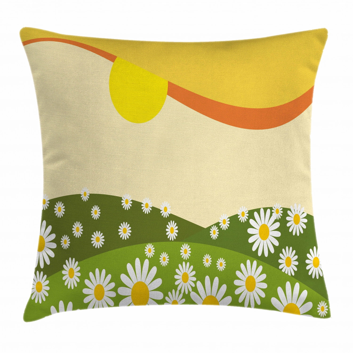 Nature Throw Pillow Cushion Cover, Daisy Flower Field with Chamomiles ...