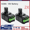 2 Pack 8.0Ah P108 18Volt Replacement Battery Compatible with Ryobi 18V ...