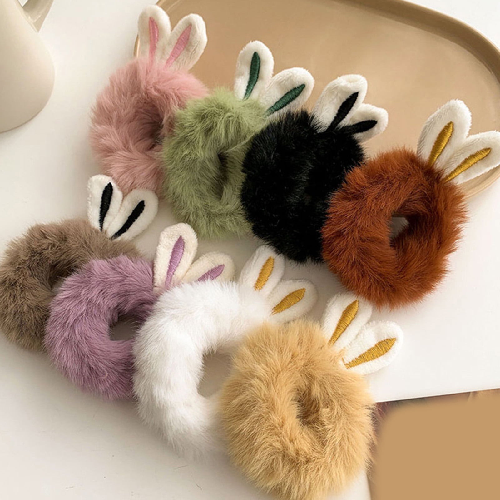 D-GROEE Hair Elastics Scrunchies Plush Bunny Ears Scrunchy Bobbles Soft ...