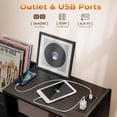 Large Black Record Player Stand with Power Outlets, USB Ports, LED ...