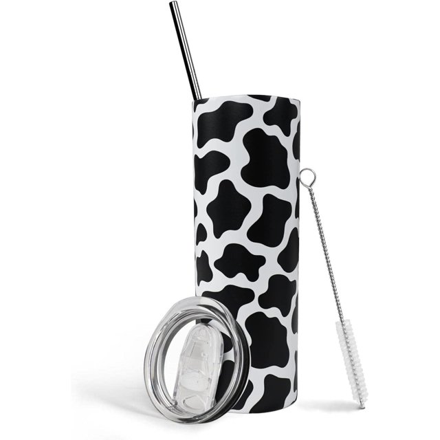 Cow Print Tumbler With Lid and Straw Stainless Steel 20oz Cow Skinny ...