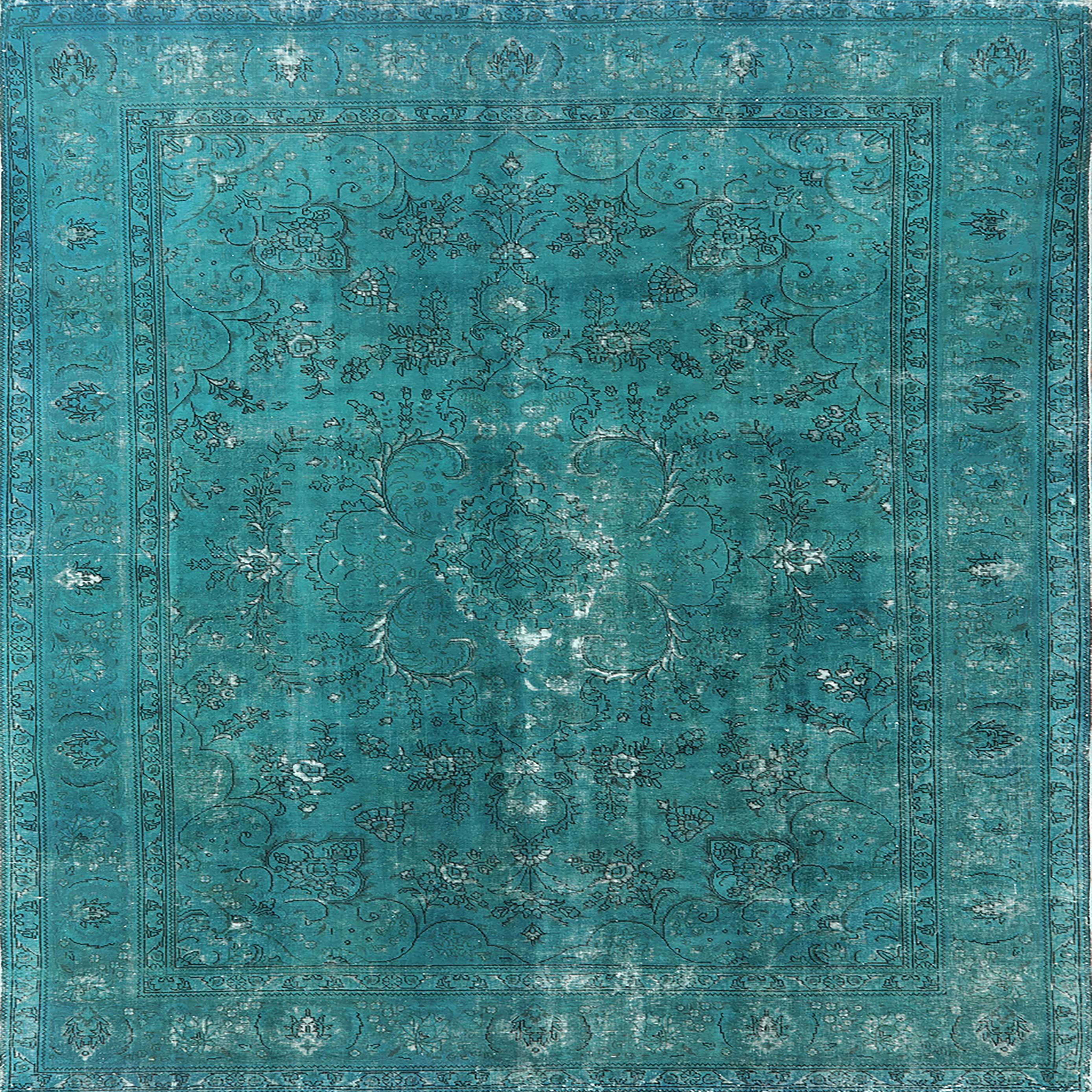 Ahgly Company Indoor Square Mid-Century Modern Teal Green Oriental Area ...