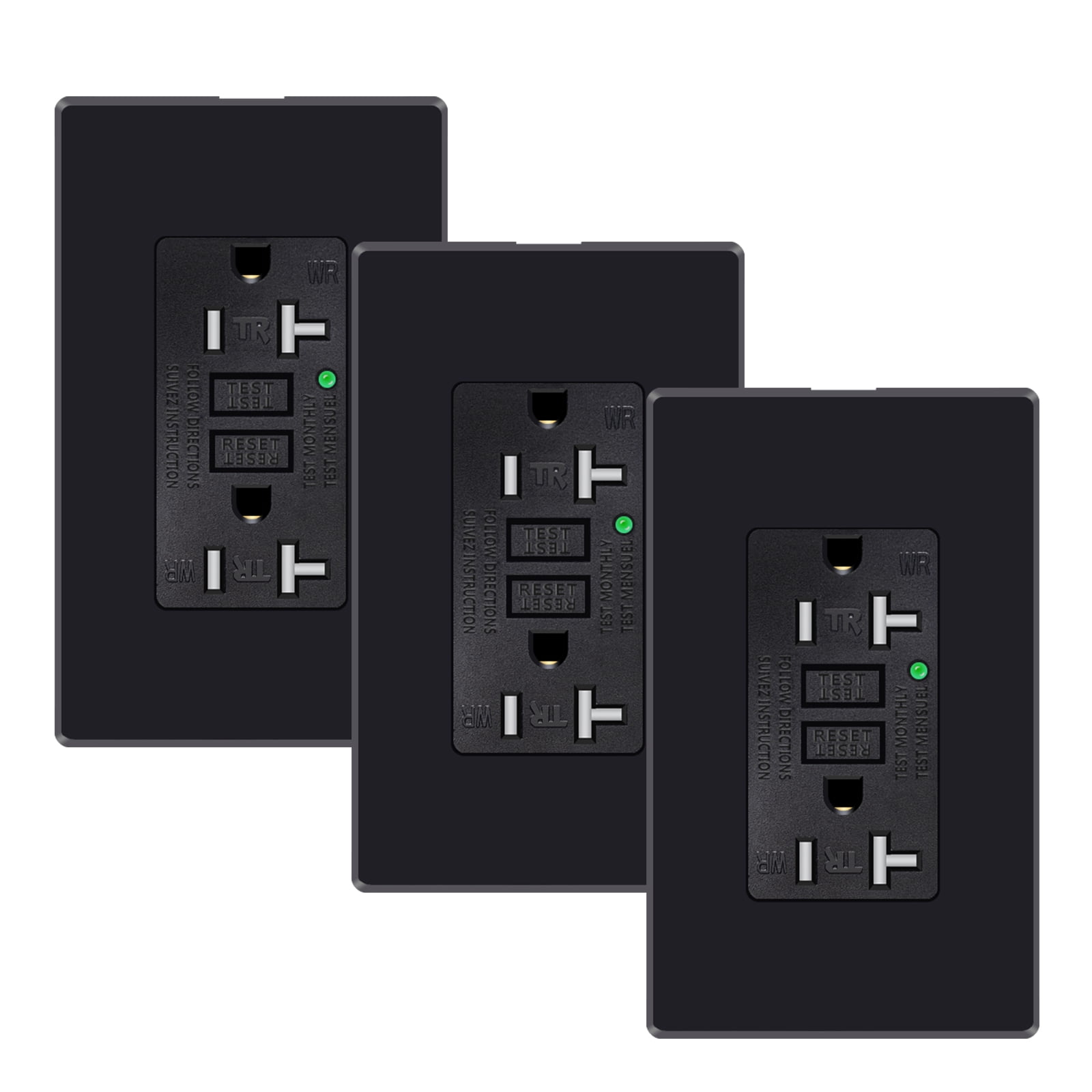 GREENCYCLE 3PK 20A / 125V Tamper Resistant Weather Resistant GFCI ...