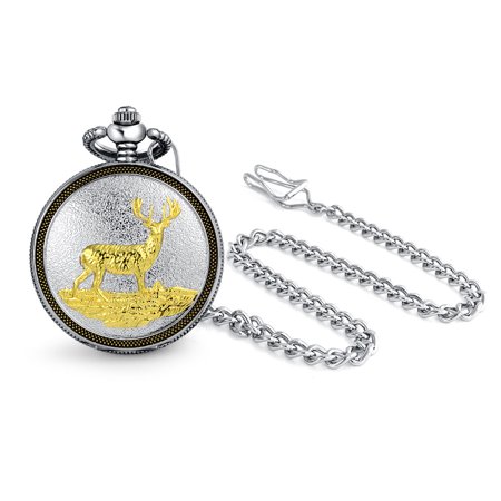 Two Tone Elk Reindeer Deer Mens Pocket Watch For Men For Hunter Matt ...